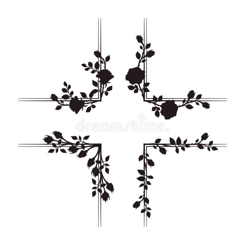 Black Roses Corner Frames Set. Vector Decor Elements Stock Vector ...