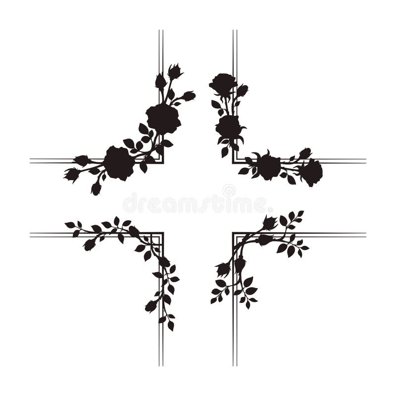 Black Roses Corner Frames Set. Vector Decor Elements Stock Vector ...