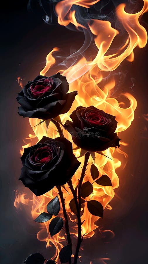 Black Roses in Flames stock illustration. Illustration of flames ...