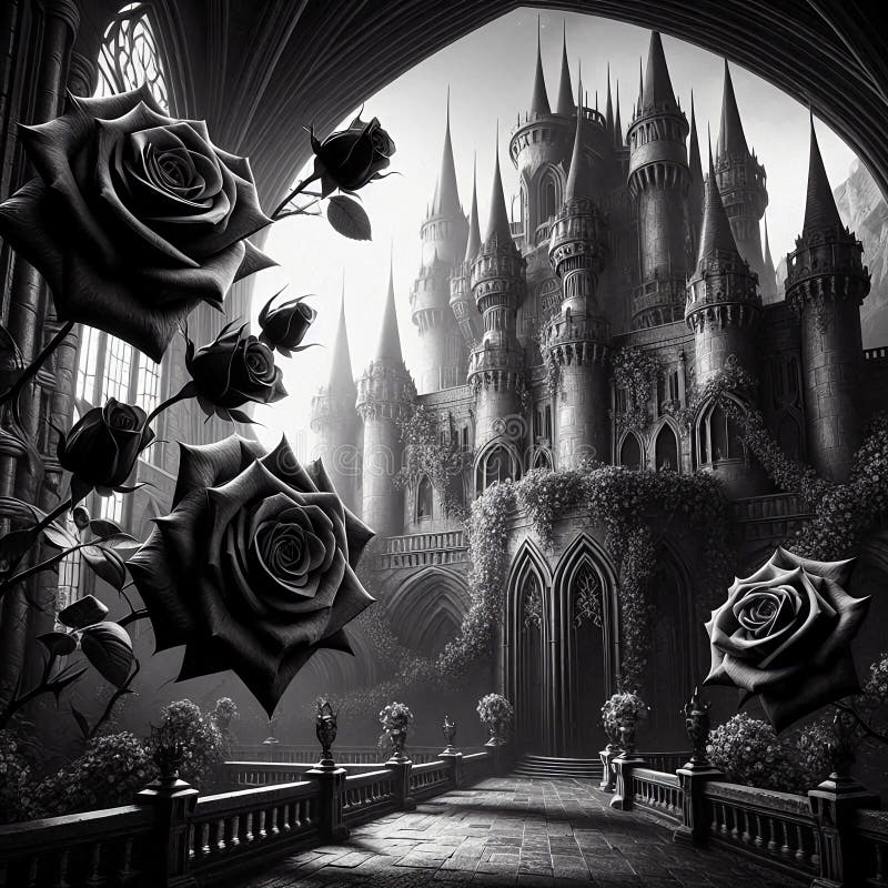 Black Roses in Front of Classic Gothic Architecture Stock Photo - Image ...