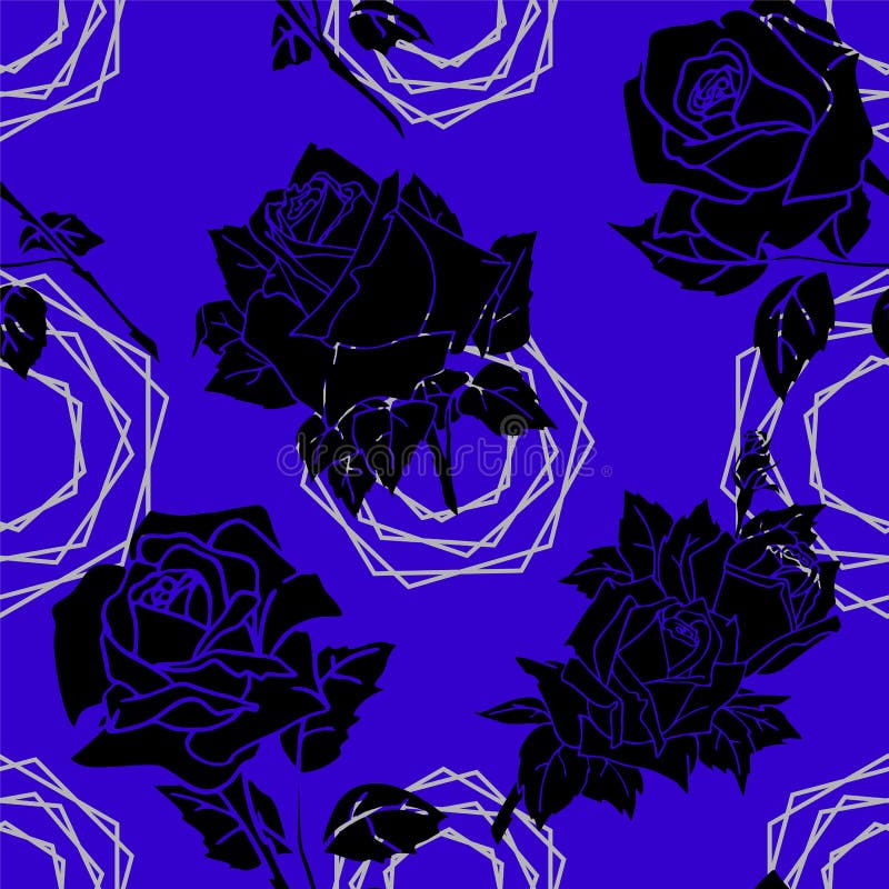 Black Roses Seamless Pattern on Blue Background, Texture, Repeating ...