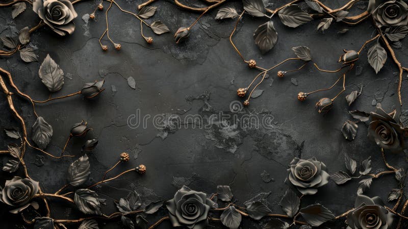 Black Roses and Vines Artfully Arranged on a Textured Dark Background ...
