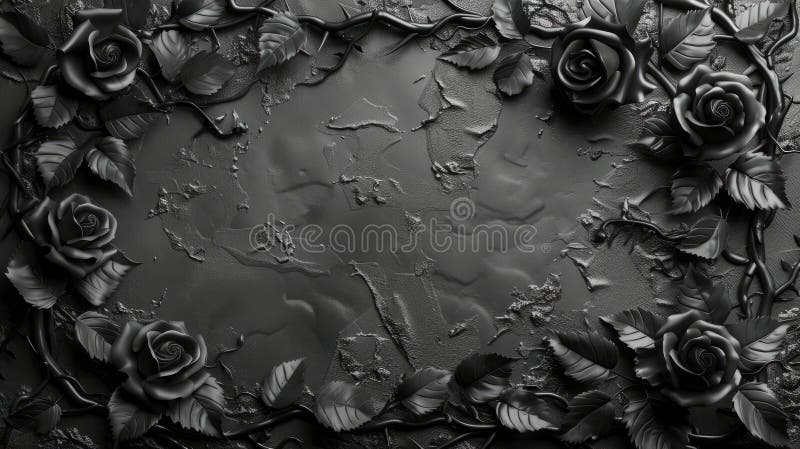 Black Roses and Vines on Textured Dark Background Stock Image - Image ...