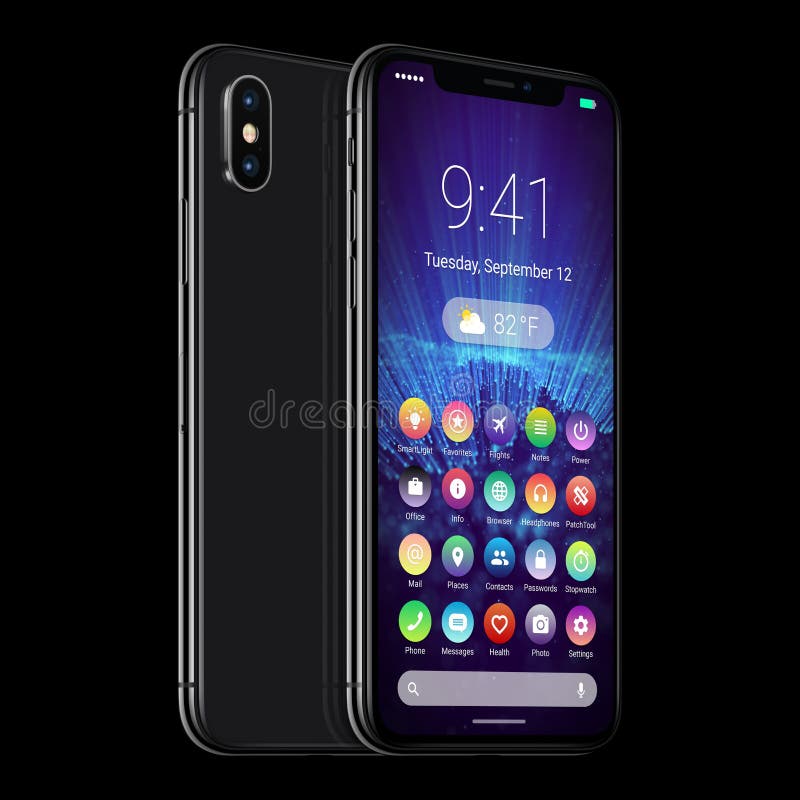 Black Rotated Smartphones with Material Design Flat UI Interface Front ...