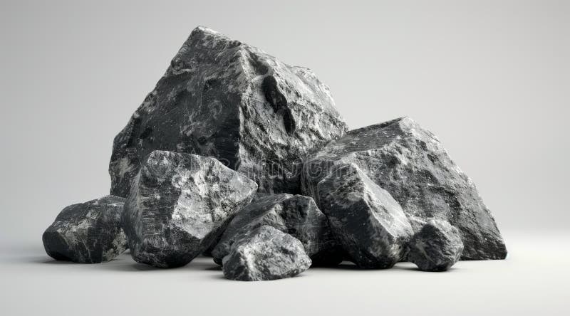Black Rough Rocks Piled on Light Background Stock Photo - Image of ...