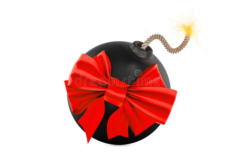 Black Round Bomb with Red Bow. 3D Rendering Stock Illustration ...