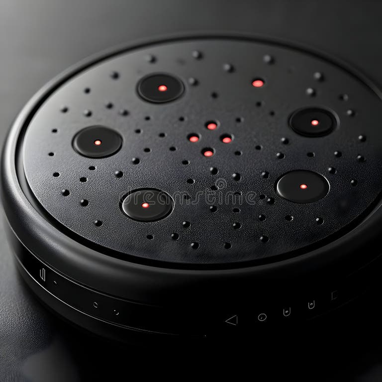 Black Round Device with Red Lights - 3D Render Stock Illustration ...
