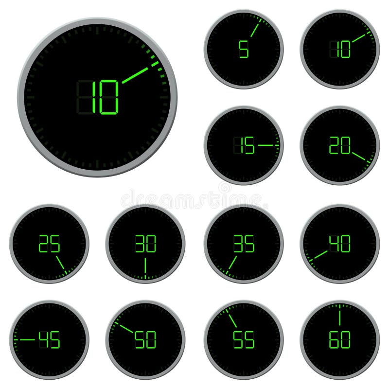 Black Round Digital Clock with Green Numbers. Stock Vector ...
