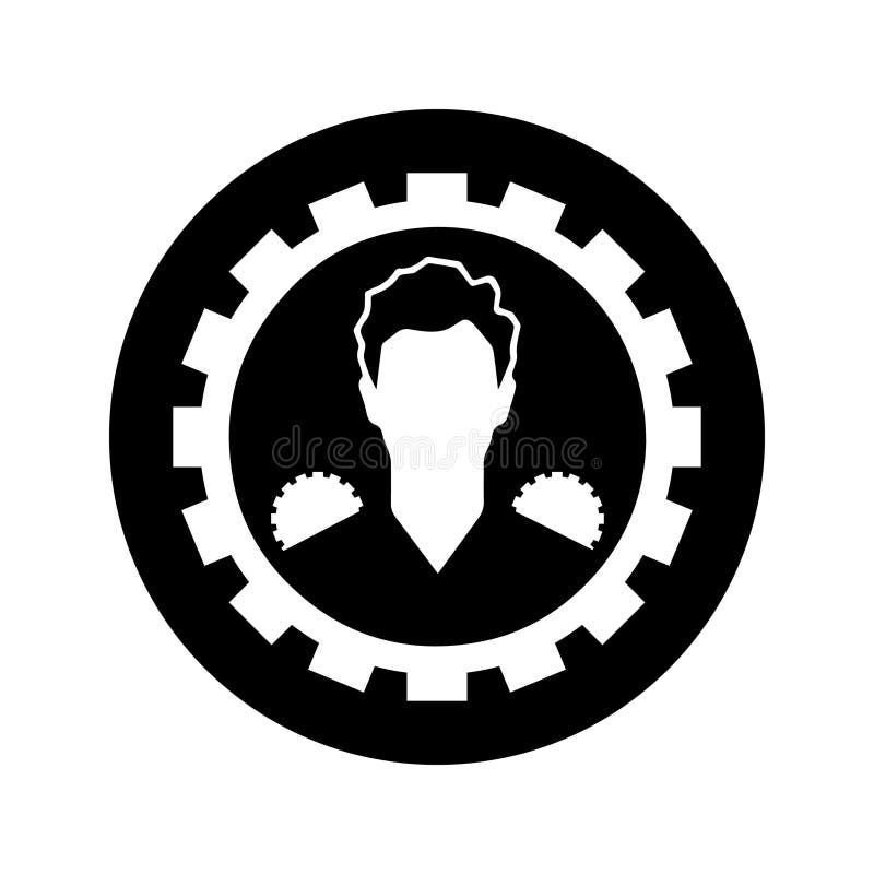 Black Round Logo with Gears and Male Silhouette, Representing ...