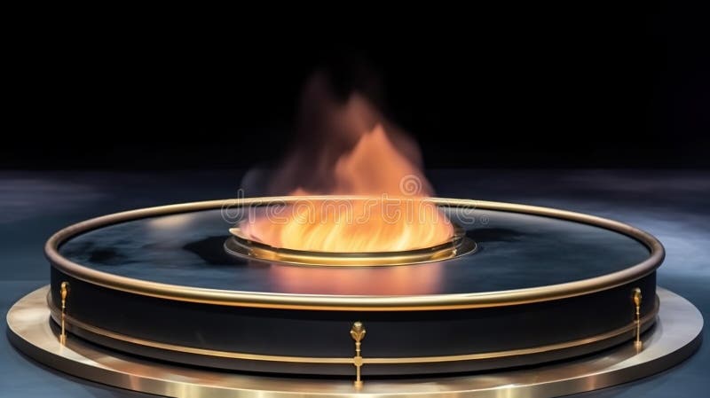 A Black Round Metallic Podium with Fire and Flames, Product Display ...