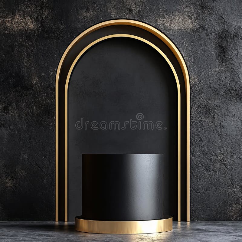 Black Round Podium on Black Grunge Background. 3d Rendering Stock ...