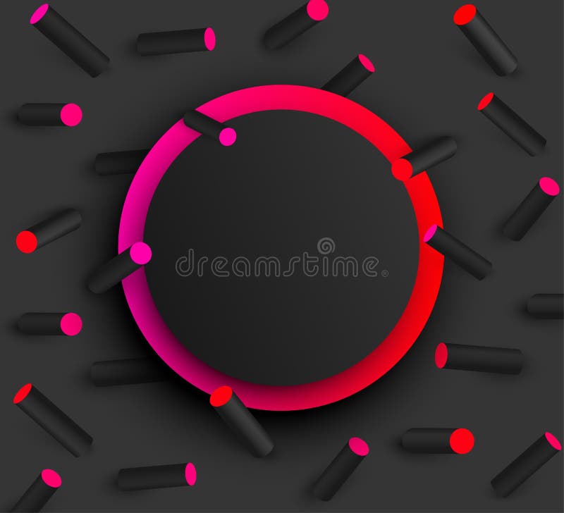 Black Round Textured Background with Red 3d Geometric Pattern. Stock ...