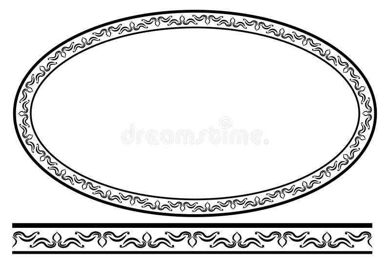 Vector Black Rounded Corner Oval Floral Frame, Isolated on White Stock ...
