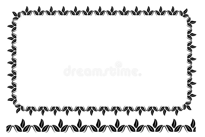 Vector Black Rounded Corner Rectangle Floral Frame, Isolated on White ...
