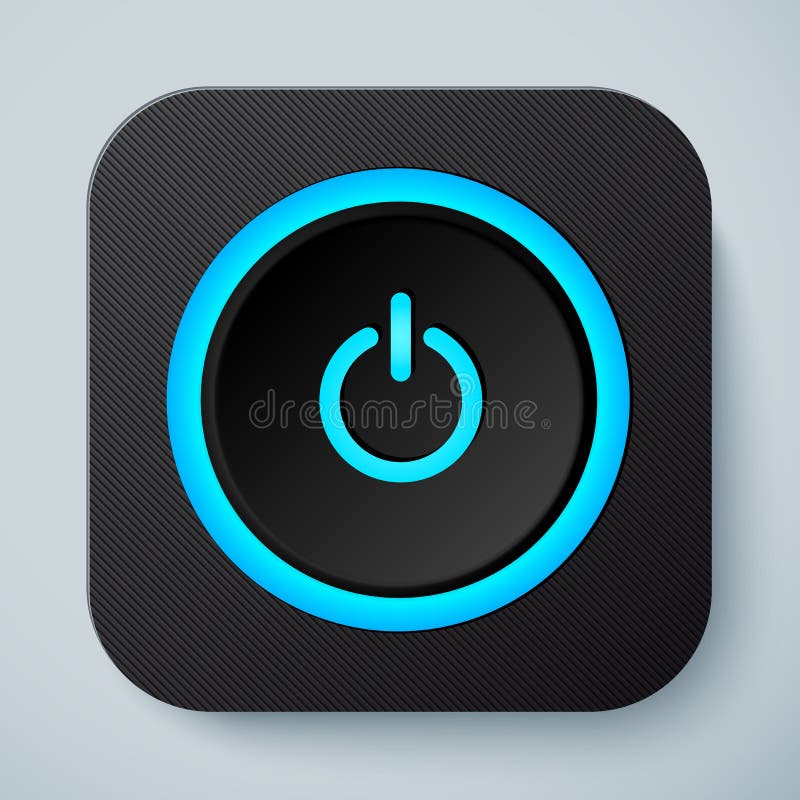 Black Rounded Square Icon with Power Button Stock Vector - Illustration ...