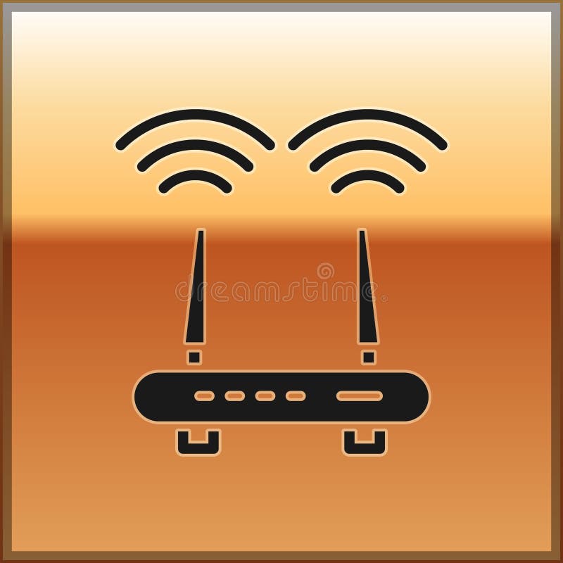Black Router and Wi-fi Signal Icon Isolated on Black Background ...