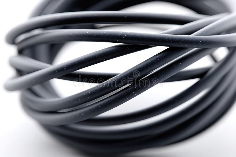 Black Rubber Cables Twisted into an Intricate Spherical Shape on a ...