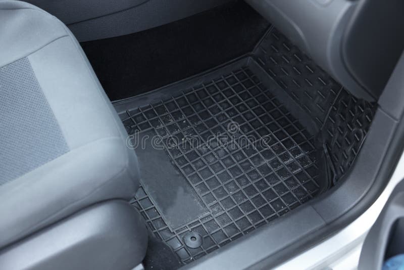 Black Rubber Car Floor Mat in Auto Stock Image - Image of floor, color ...
