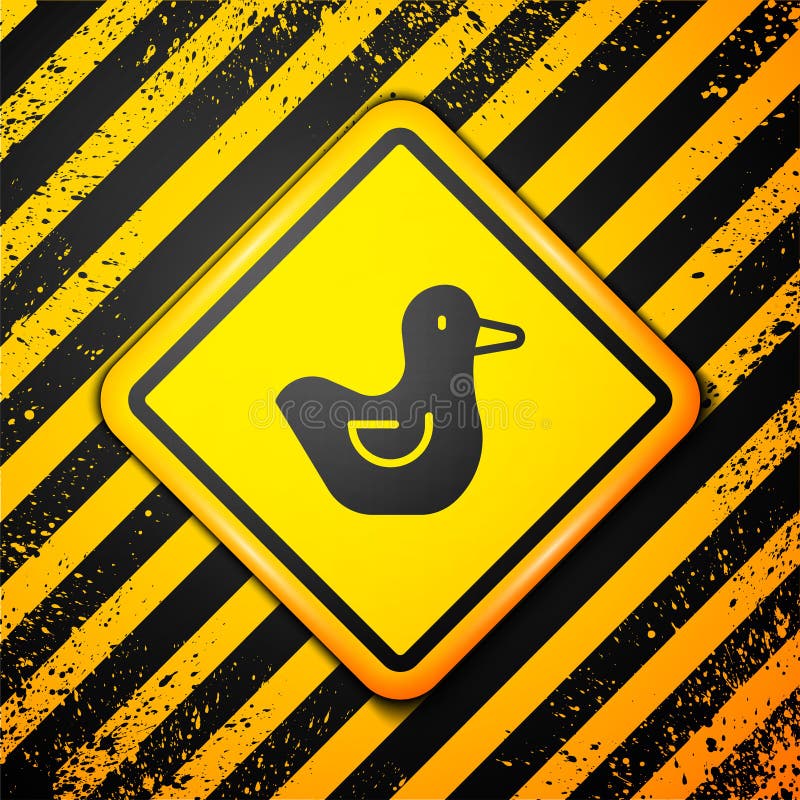 Black Rubber Duck Icon Isolated on Yellow Background. Warning Sign ...