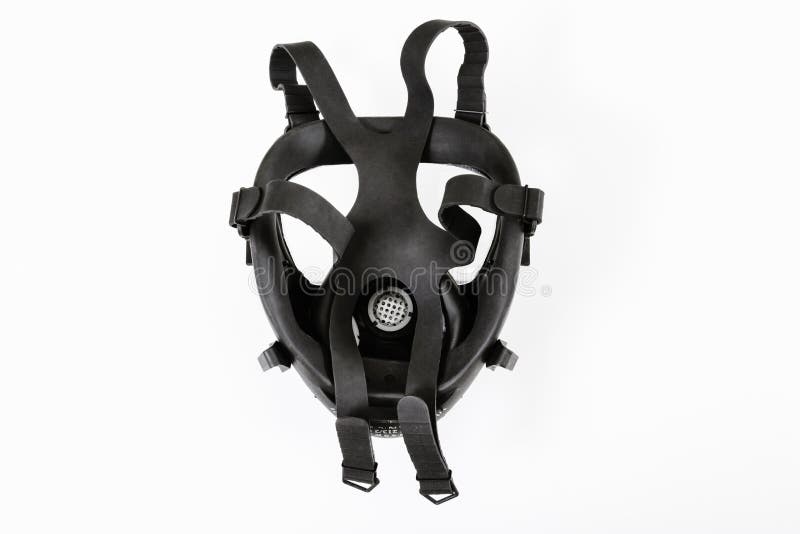 Black Rubber Gas Mask without Filter on White Background. Back View ...