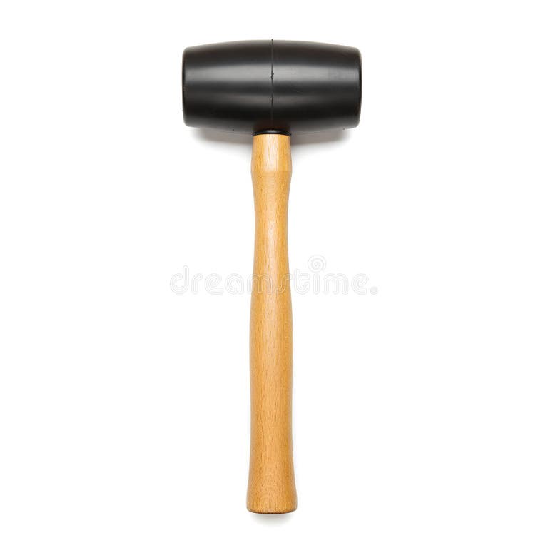 Black Rubber Mallet with Wooden Handle on White Background for Tool and ...