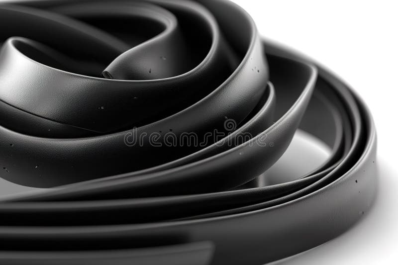 Black Rubber Strips Coiled Together on a White Surface Showcasing ...