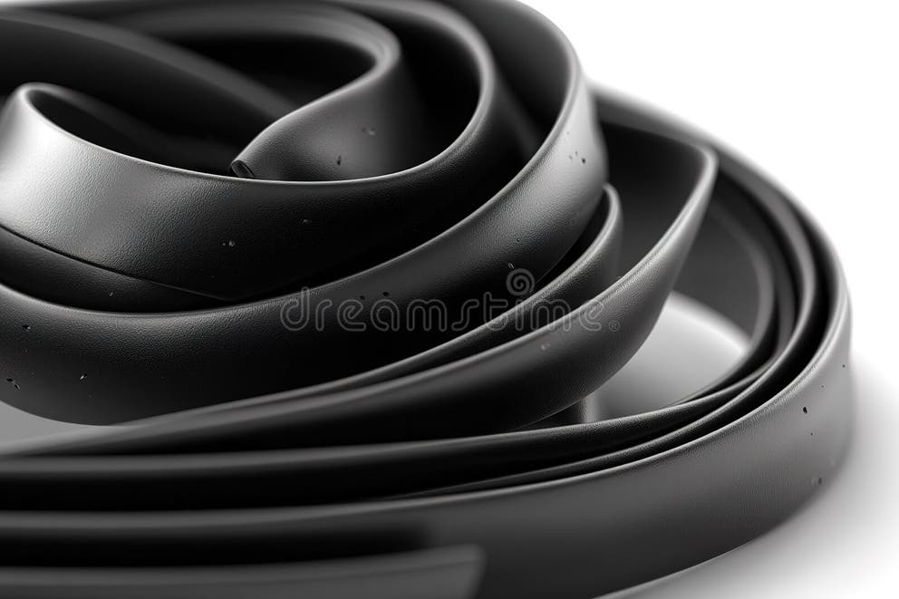Black Rubber Strips Coiled Together on a White Surface Showcasing ...