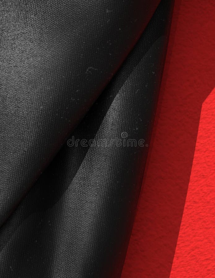 Black Rubberized Fabric Close Up on Red. Stock Illustration ...