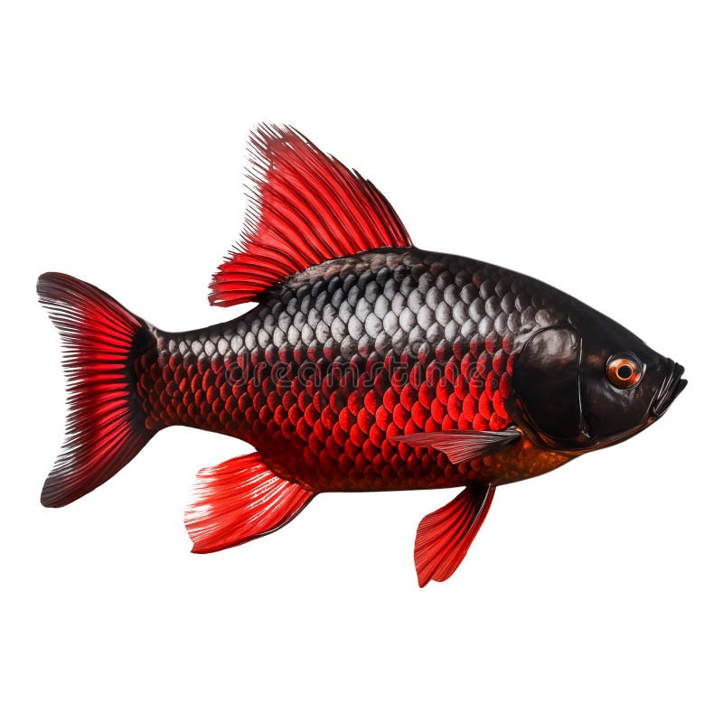 Black Ruby Barb Fish Isolated on White or Transparent Background. Close ...