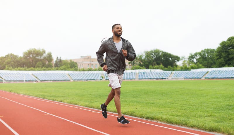 Black Runner Man at Stadium Stock Photo - Image of afro, competition ...