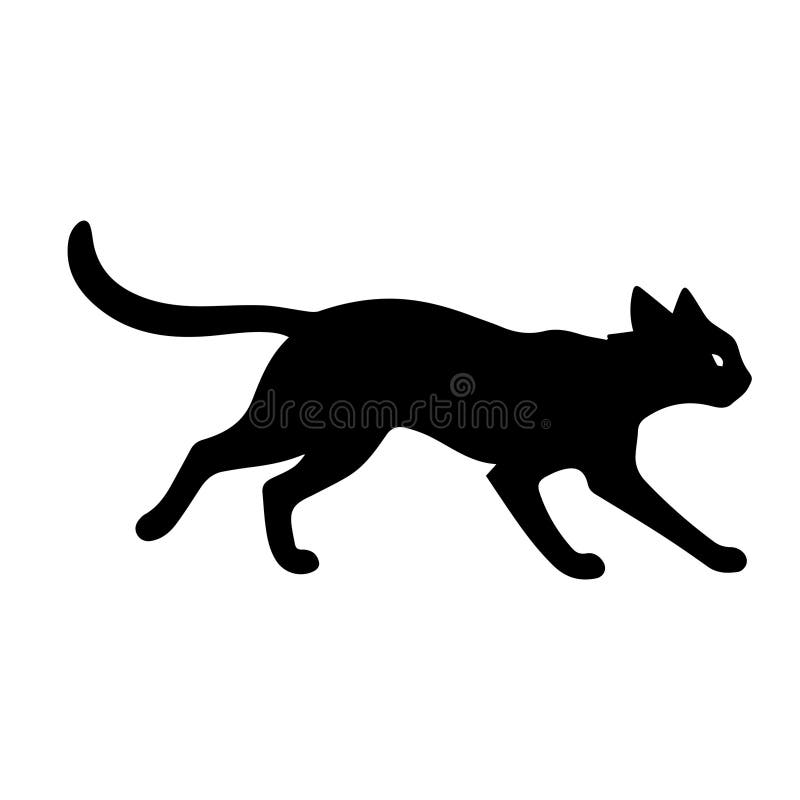 Black Running Cat Silhouette Stock Illustration - Illustration of ...