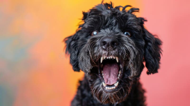 Black Russian Terrier, Angry Dog Baring Its Teeth, Studio Lighting ...