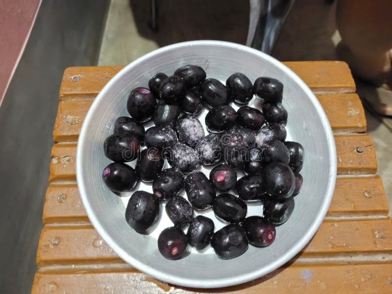 Black Salt Sprinkled Over Jamun Fruit Commonly Known As Java Plum of ...
