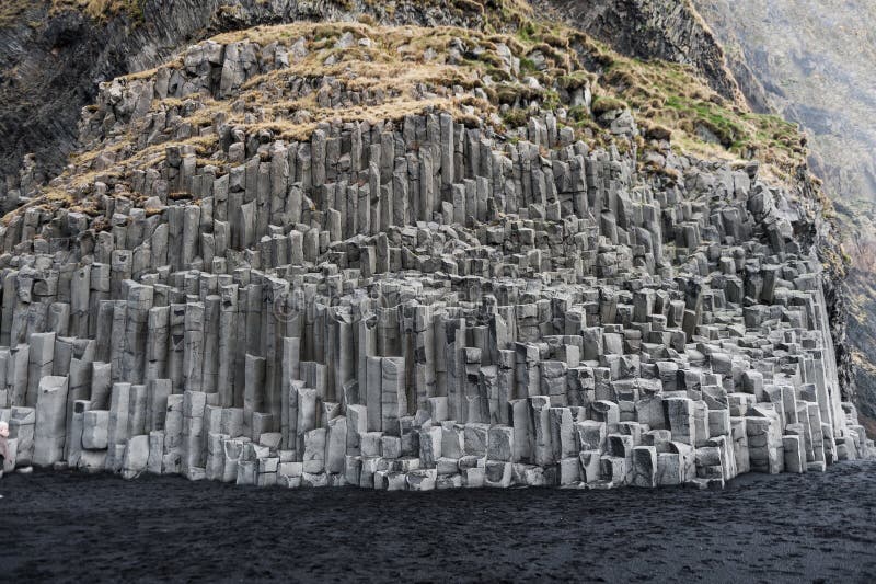 Black Sand Beach in Iceland with Rock Lava Mountain. Stock Image ...