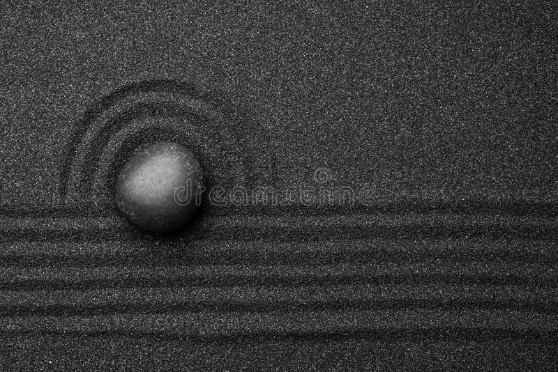 Black Sand with Stone and Pattern, Top View. Zen Concept Stock Image ...