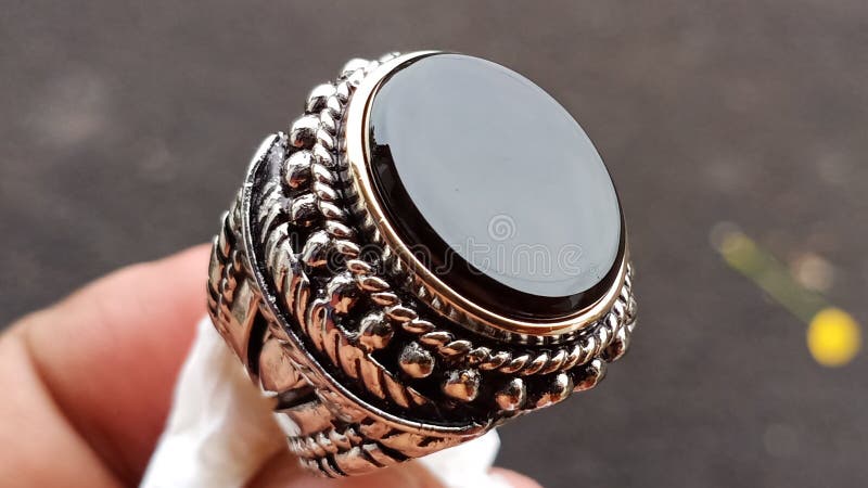 Black Sard Chalcedony Gemstone on Ring Stock Image - Image of chain ...