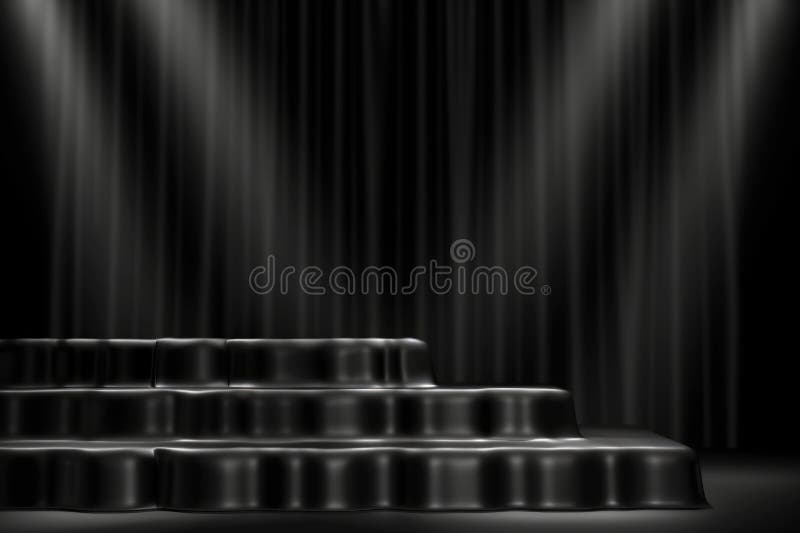 A Black Satin Stage with Three Steps Illuminated by Two Spotlights ...
