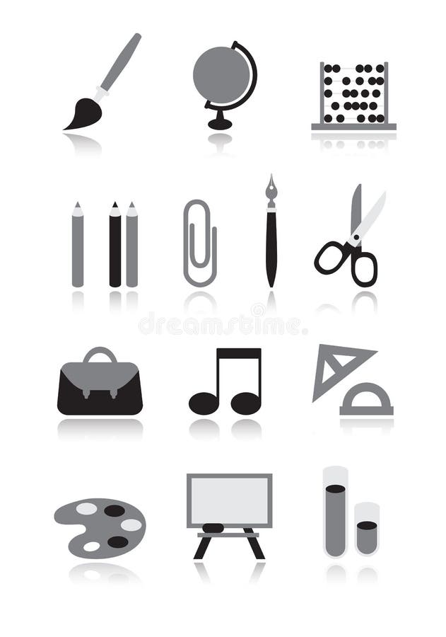 Black School Icons with Reflections Stock Vector - Illustration of ...