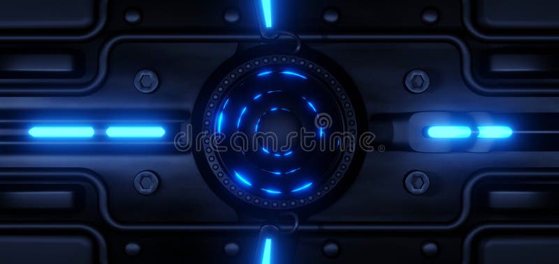 Black Sci-Fi Blue Neon Mechanical Robot Part in a Detailed 3D Abstract ...
