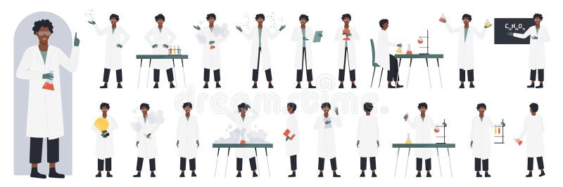 Male Scientist Poses in Side, Front and Back View Set, Chemist with Lab ...
