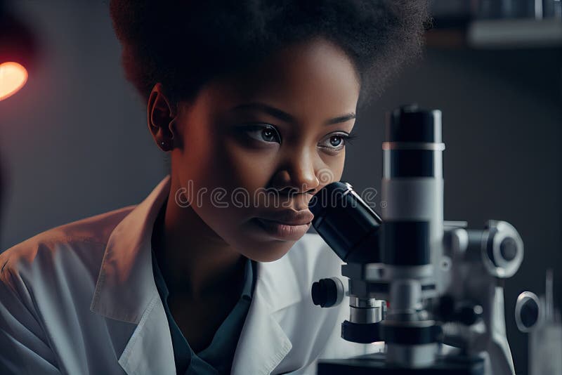 Black Scientist Using Microscope in Lab, AI Generative, Stock ...