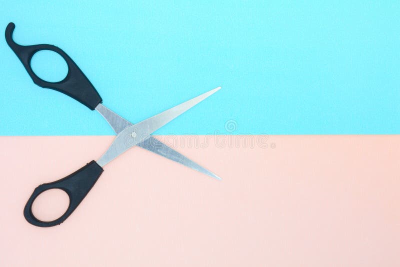 Black Scissors on Blue and Pink Paper. Stock Image - Image of blue ...