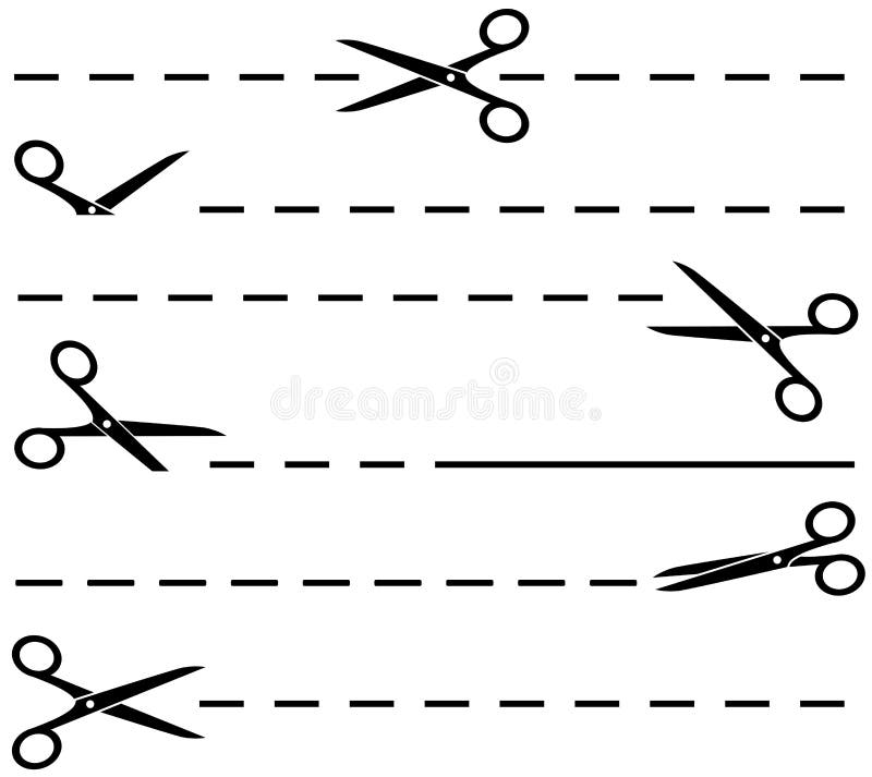 Pictures with Scissors and Cutting Lines. Tools for Design Templates ...