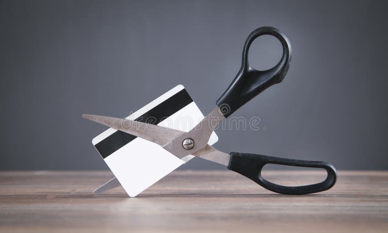Black Scissors Cutting a Credit Card Stock Photo - Image of financial ...
