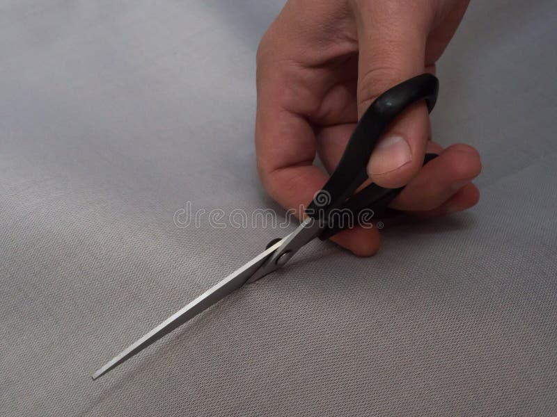 Black Scissors Cutting Out Textile. Close-up Stock Image - Image of ...