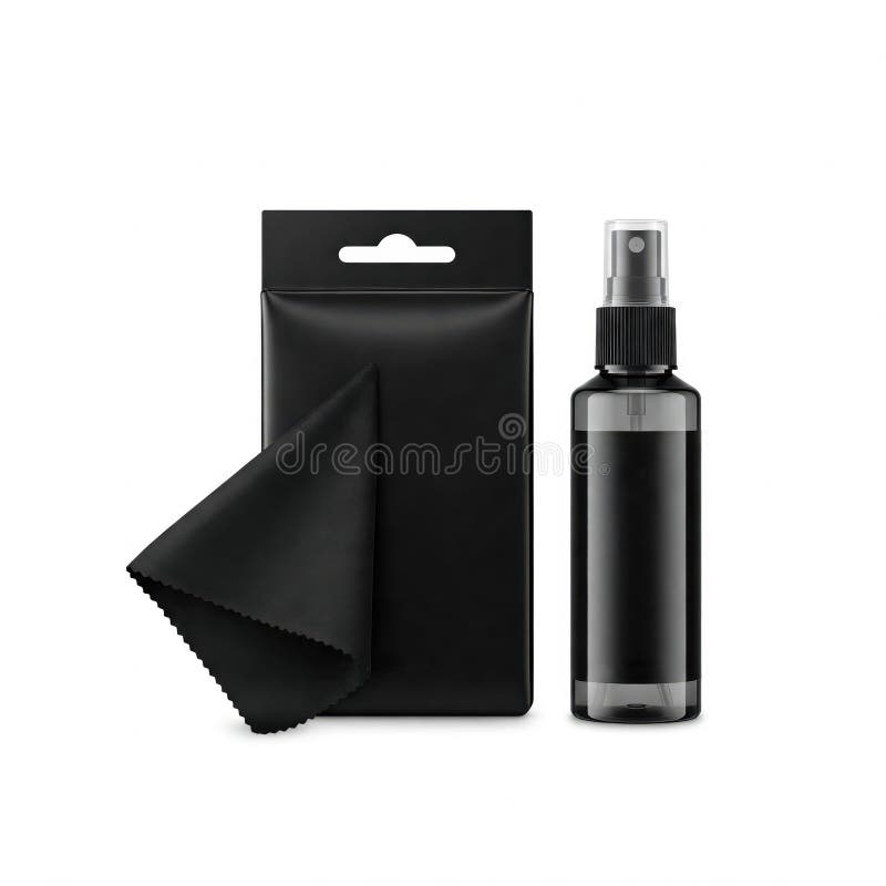 A Black Screen Cleaning Kit with Microfiber Cloth Stock Illustration ...
