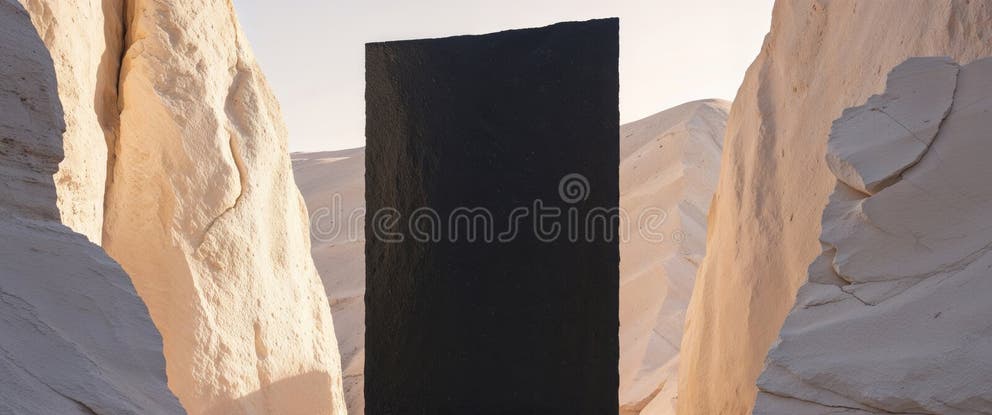 Black Screen Stands between White Rock Formations. Stock Photo - Image ...