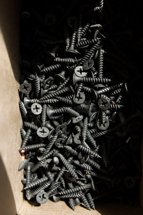 Black Screws in a Cardboard Box Stock Image - Image of group, small ...