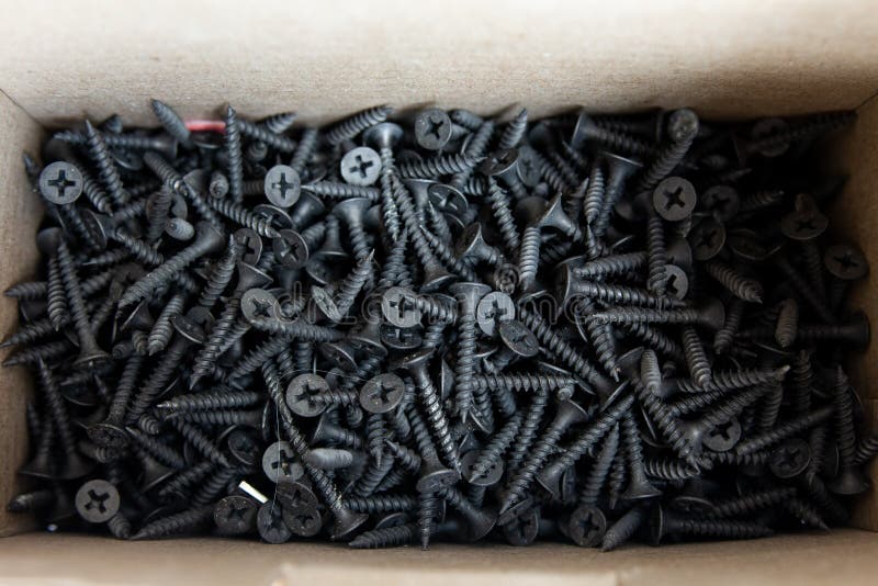 Black Screws in a Cardboard Box Stock Image - Image of present, repair ...