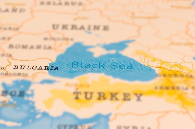 Black Sea in Focus on a Tilted World Map. Stock Illustration ...